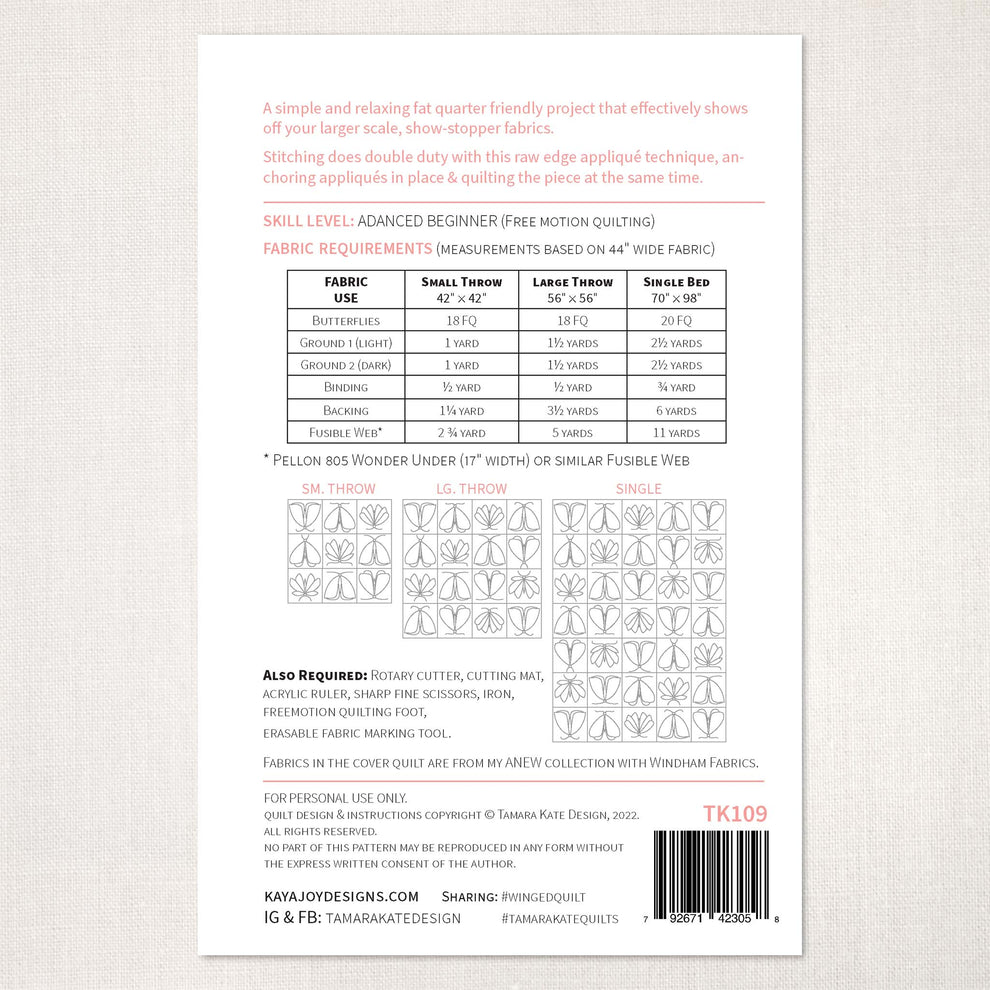 Winged Quilt Pattern - – Tamara Kate